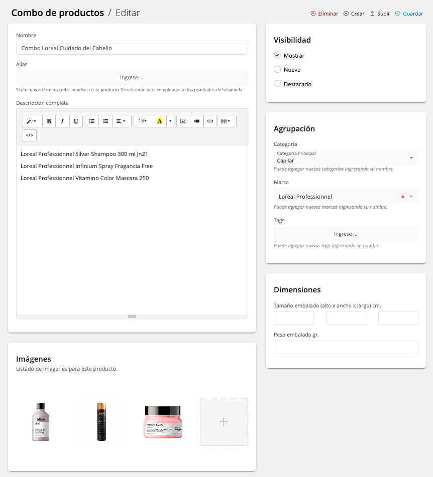 ¿Cómo crear un combo de productos? - Ayuda Tiendastic